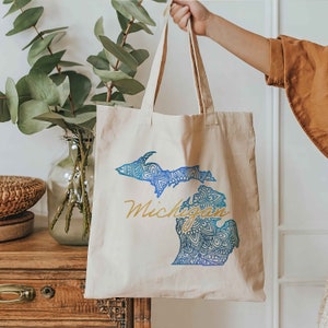 Michigan Bag, Great Lakes Tote Bag Michigan Gifts Canvas Bag Lake Life ...