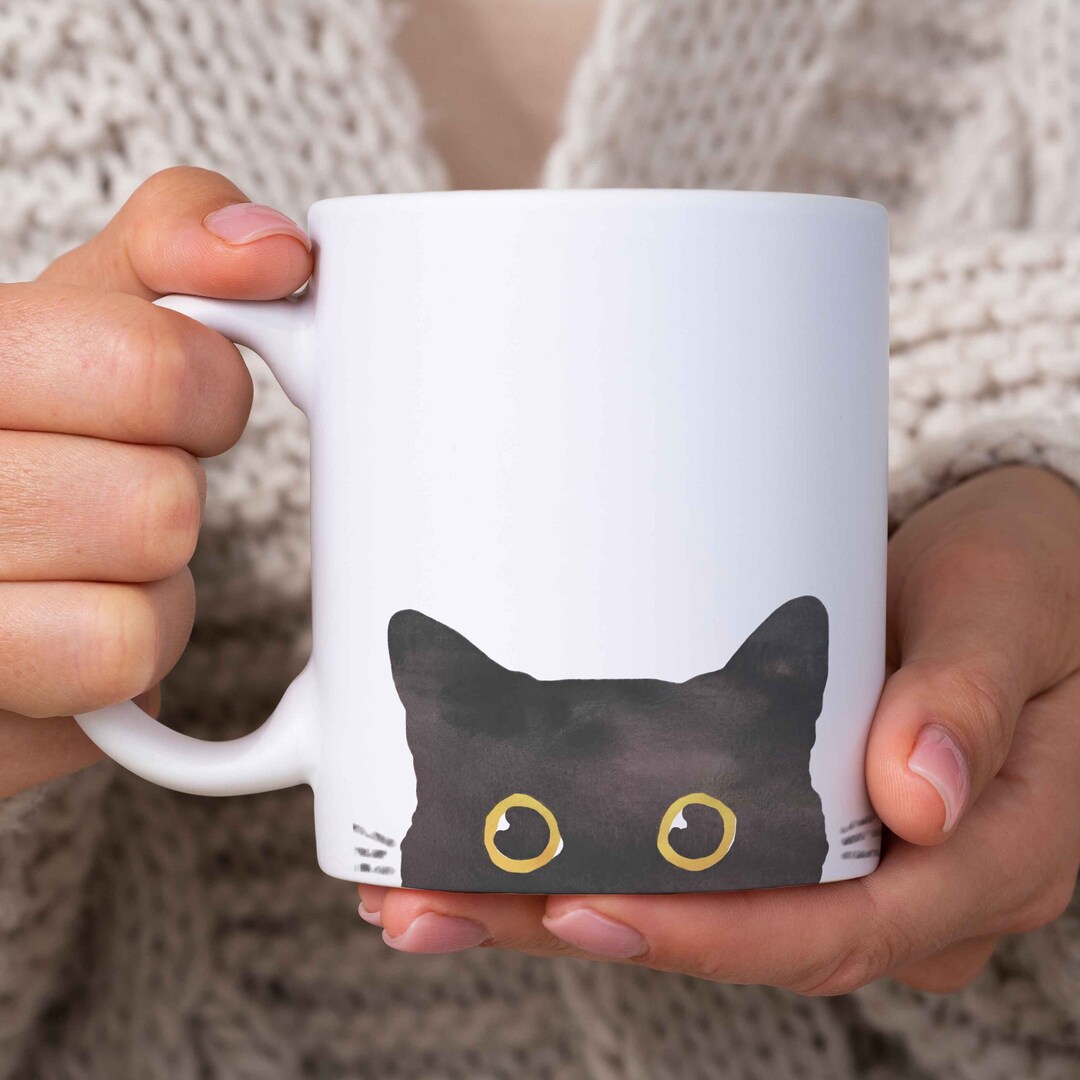 Peeking Cat Mug, Black Cat Lover Gifts Funny Mug Cat Gifts Cat Mom ...