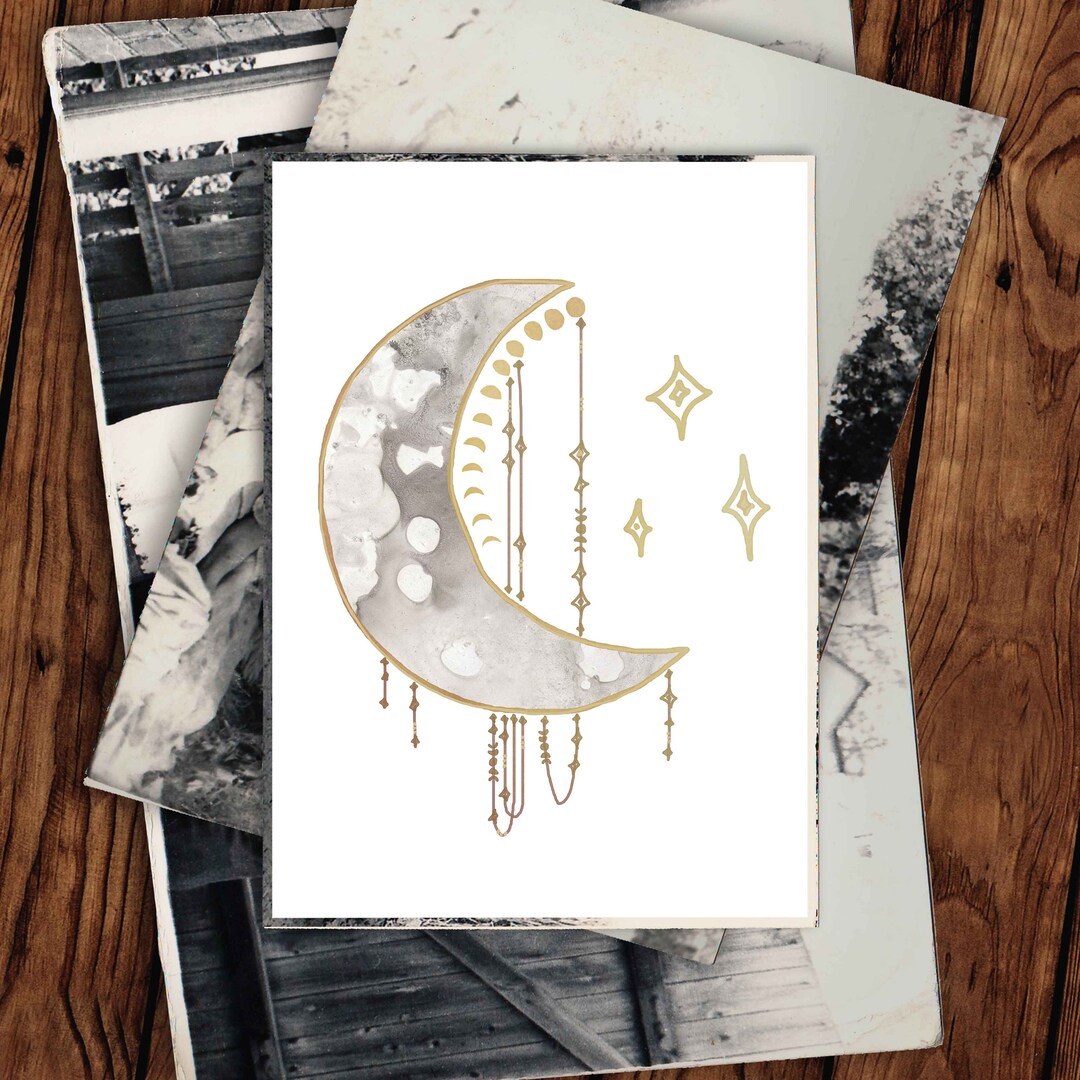 Crescent Moon Printable Art Moon Poster Printable Boho Art - Etsy