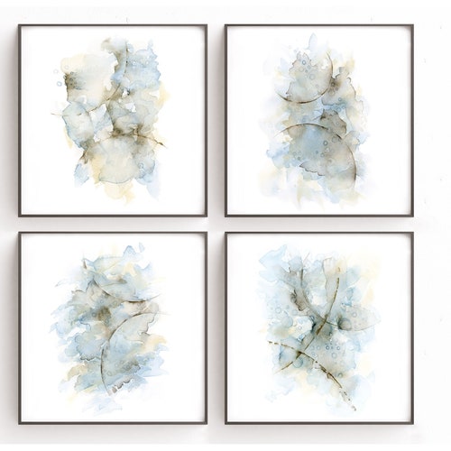 Set of 4 Prints Square Abstract Painting Watercolor Prints - Etsy