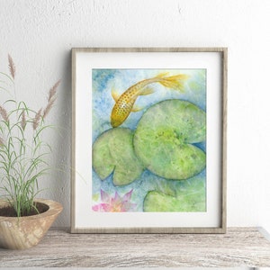 Japanese Koi Fish Print of Watercolor Painting, Goldfish Carp Fish Wall ...