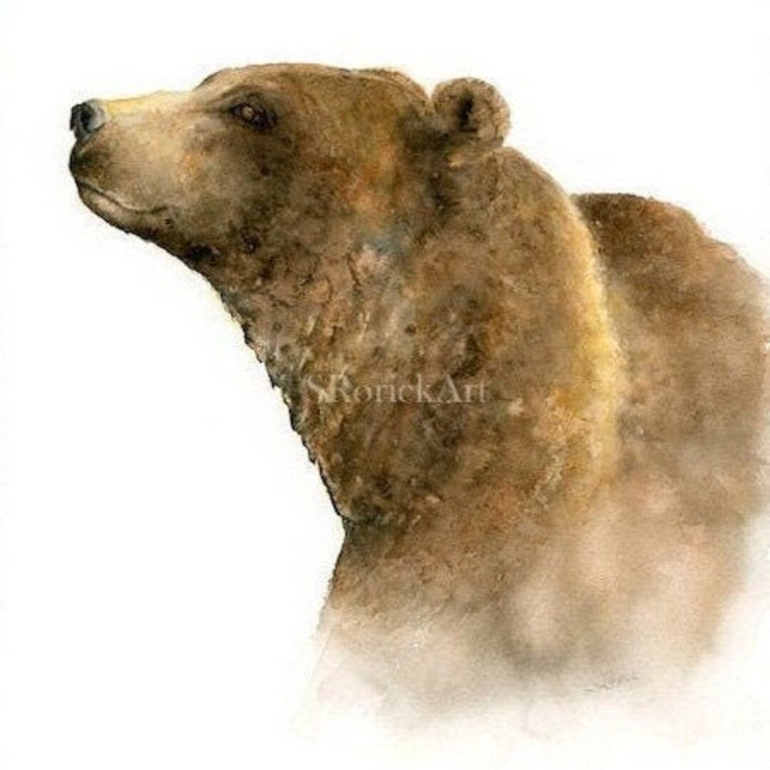 Brown Bear Watercolor Print, Wildlife Art Nature Lover Gift, Man Cave ...