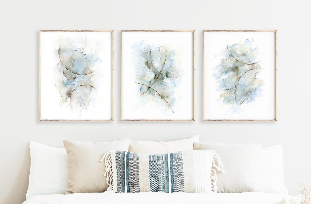 Bedroom Wall Art Print Set of Three Prints, Over the Bed Watercolor ...