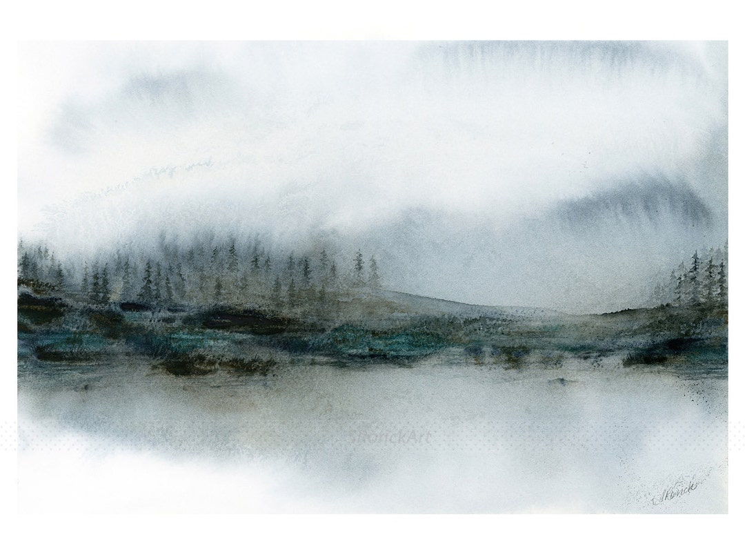 Abstract Print of Watercolor Landscape Abstract Painting, Misty ...