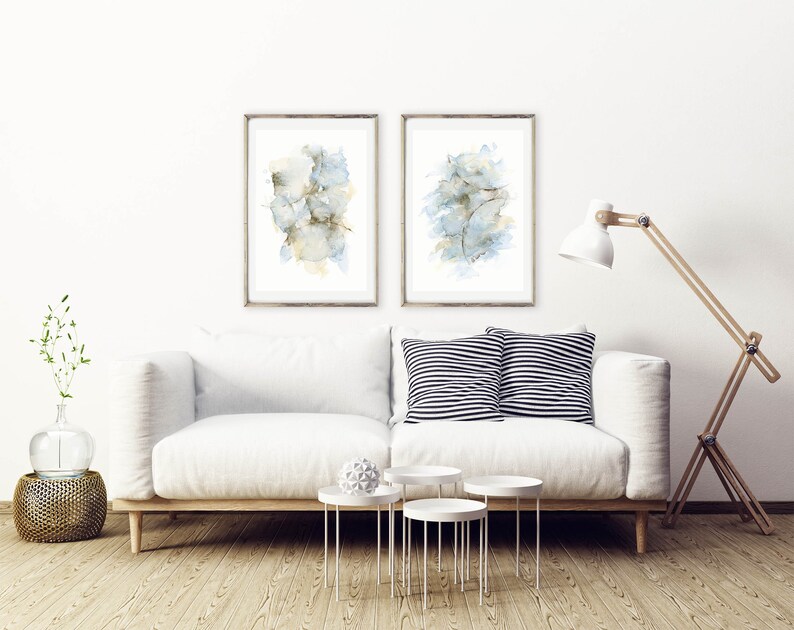 Large Artwork, Living Room Wall Art Over the Sofa Set of 2 Prints, Grey ...