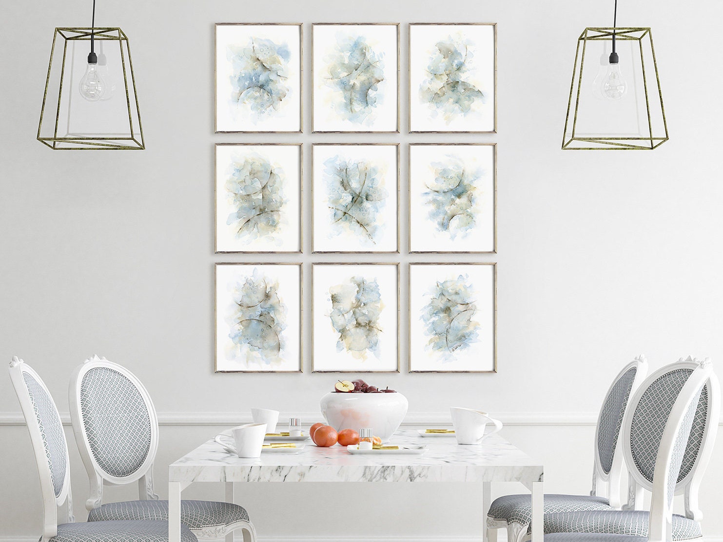 Matching Wall Art Print Set of 9 Watercolor Abstract Paintings, Blue ...