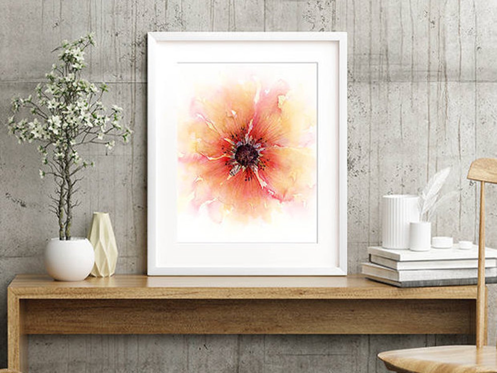 Red Flower Wall Art Abstract Print of Floral Watercolour | Etsy