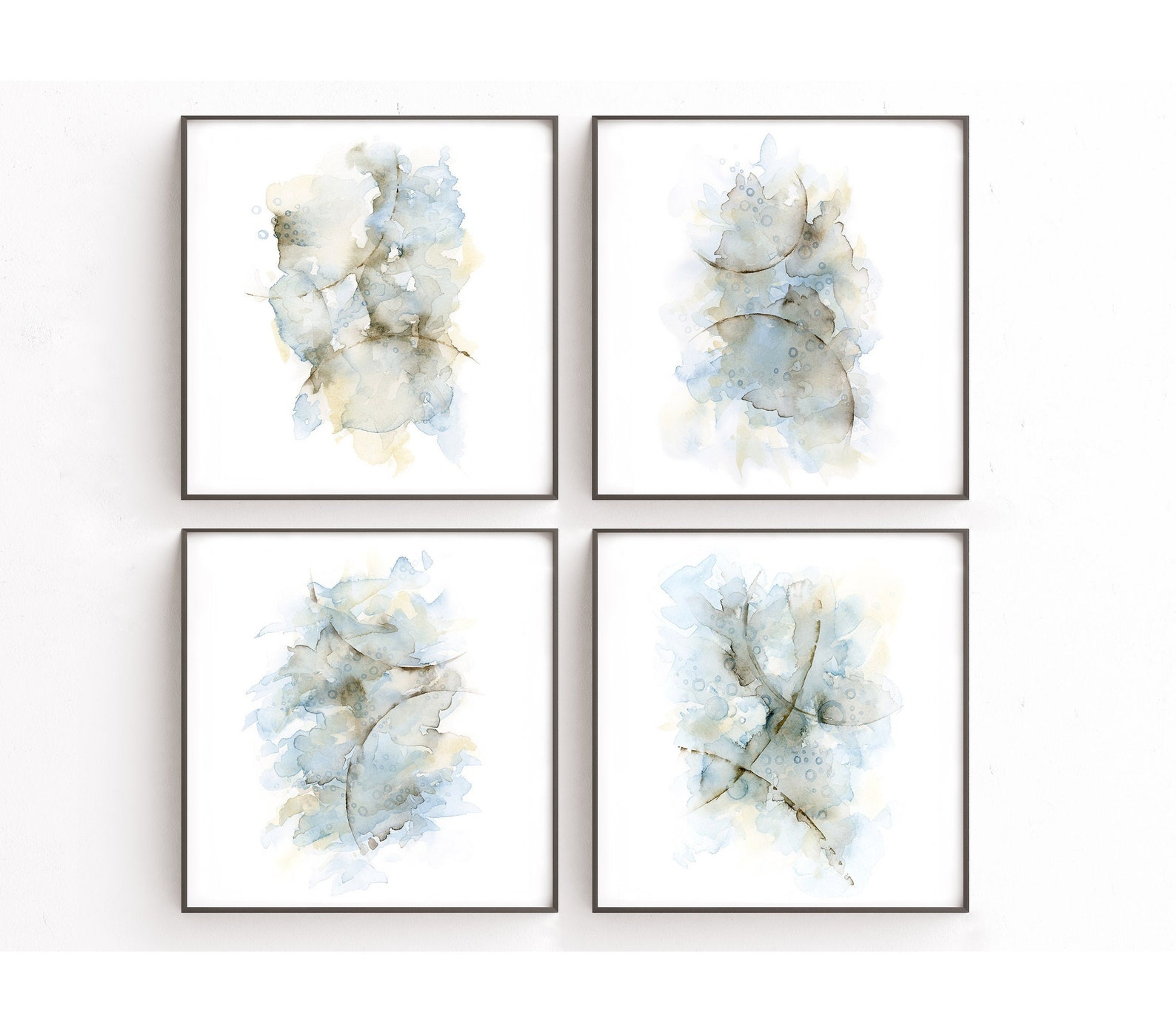 Set of 4 Prints, Square Abstract Painting Watercolor Prints, Simple ...