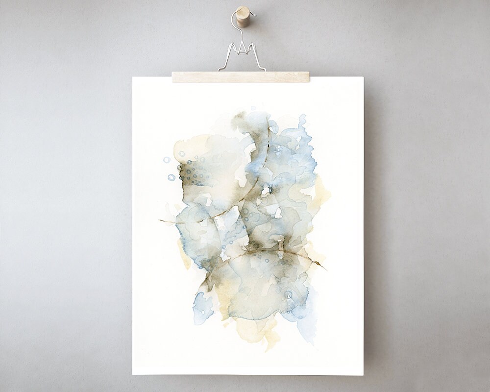 Abstract Print Set of 4 Watercolor Paintings, Minimalist Artwork, Grey ...