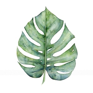 Monstera Leaf Print, Botanical Print of Watercolor Painting, Blue Green ...