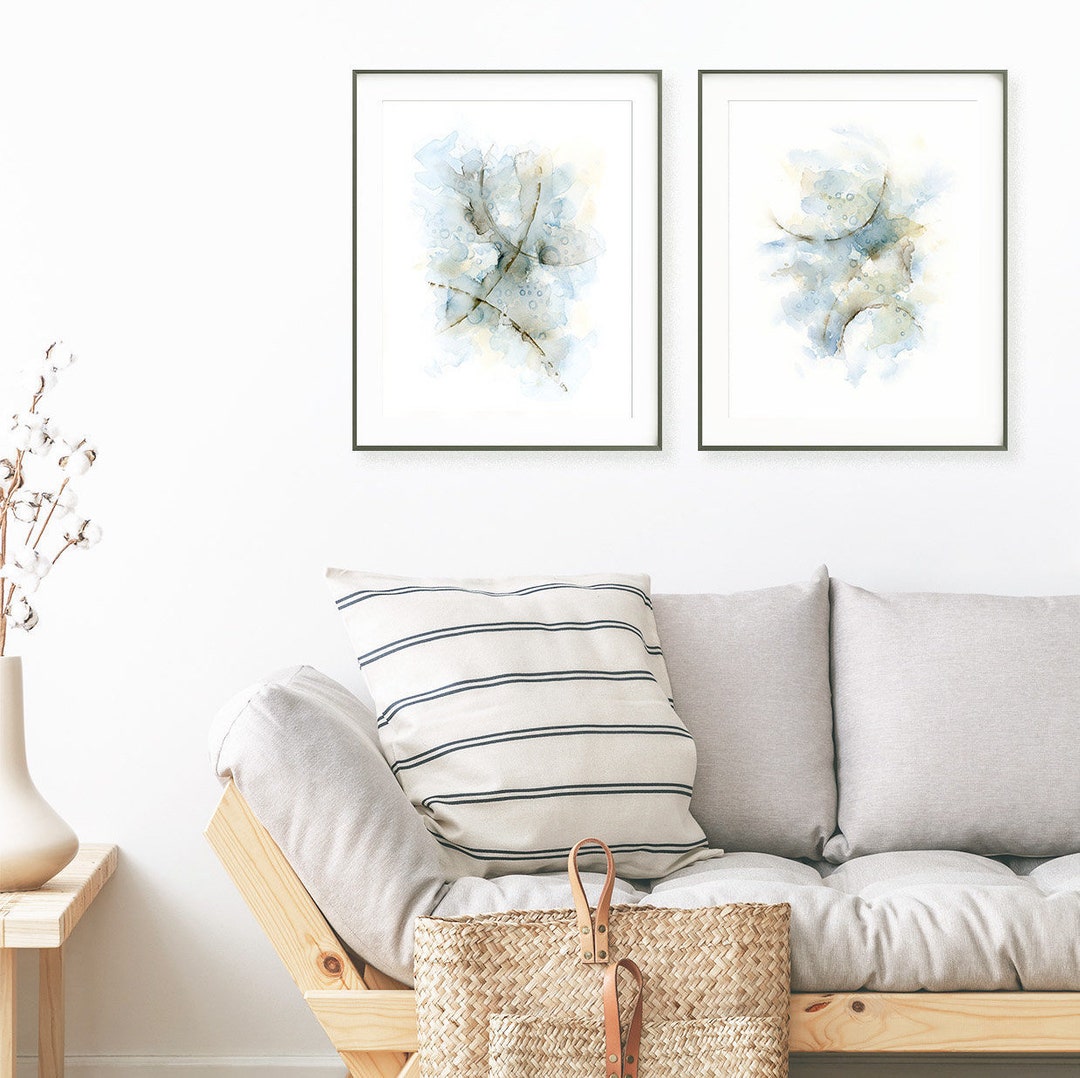 Set of Two Abstract Prints, Simple Artwork for Walls in Light Blue Grey ...