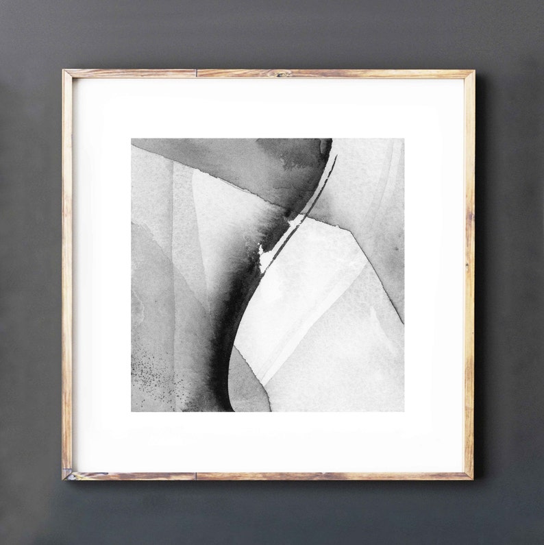 Square Art Print of Abstract Painting Black and White Wall - Etsy