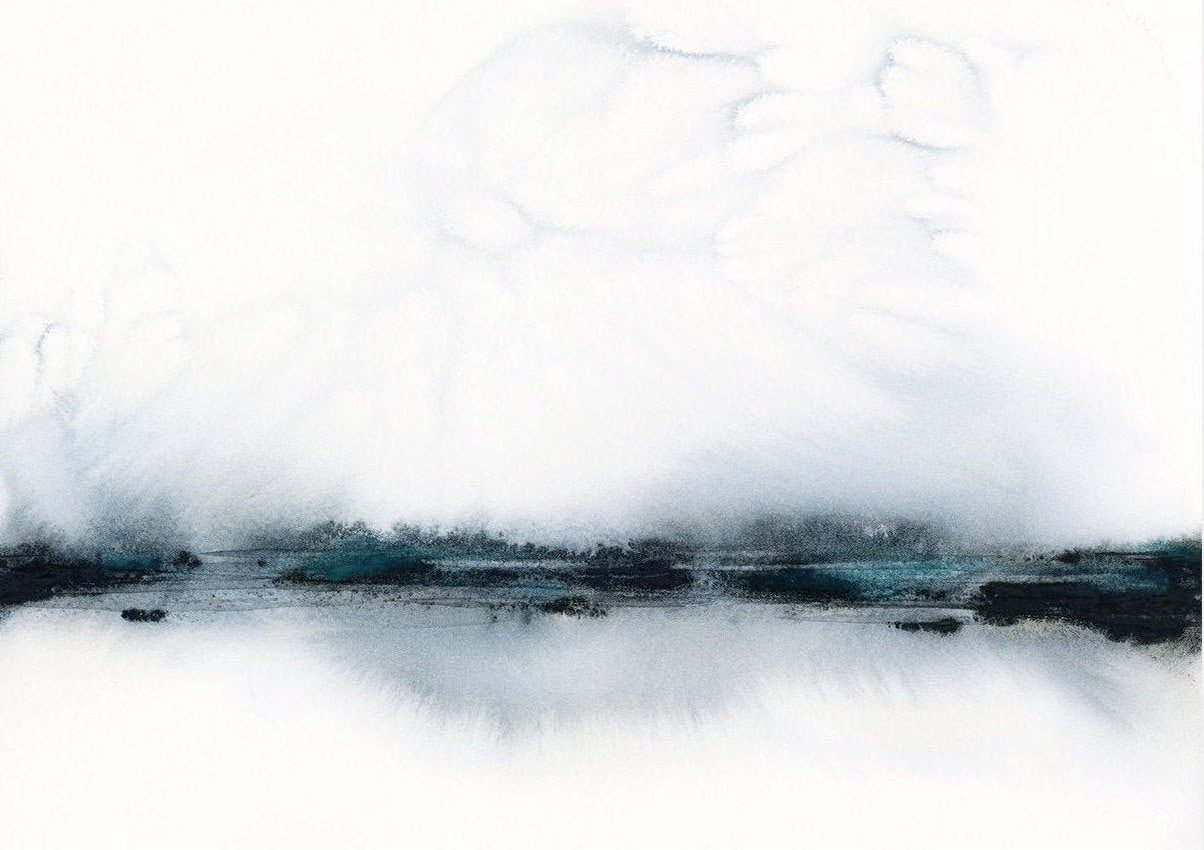 Fine Art Print of Watercolor Abstract Painting, Grey Blue Minimalist ...