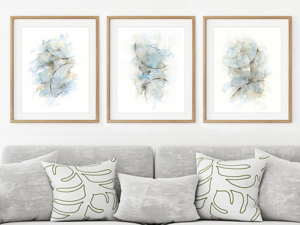 Art Print Set of 3 Abstract Watercolor Paintings, Matching Artwork for ...