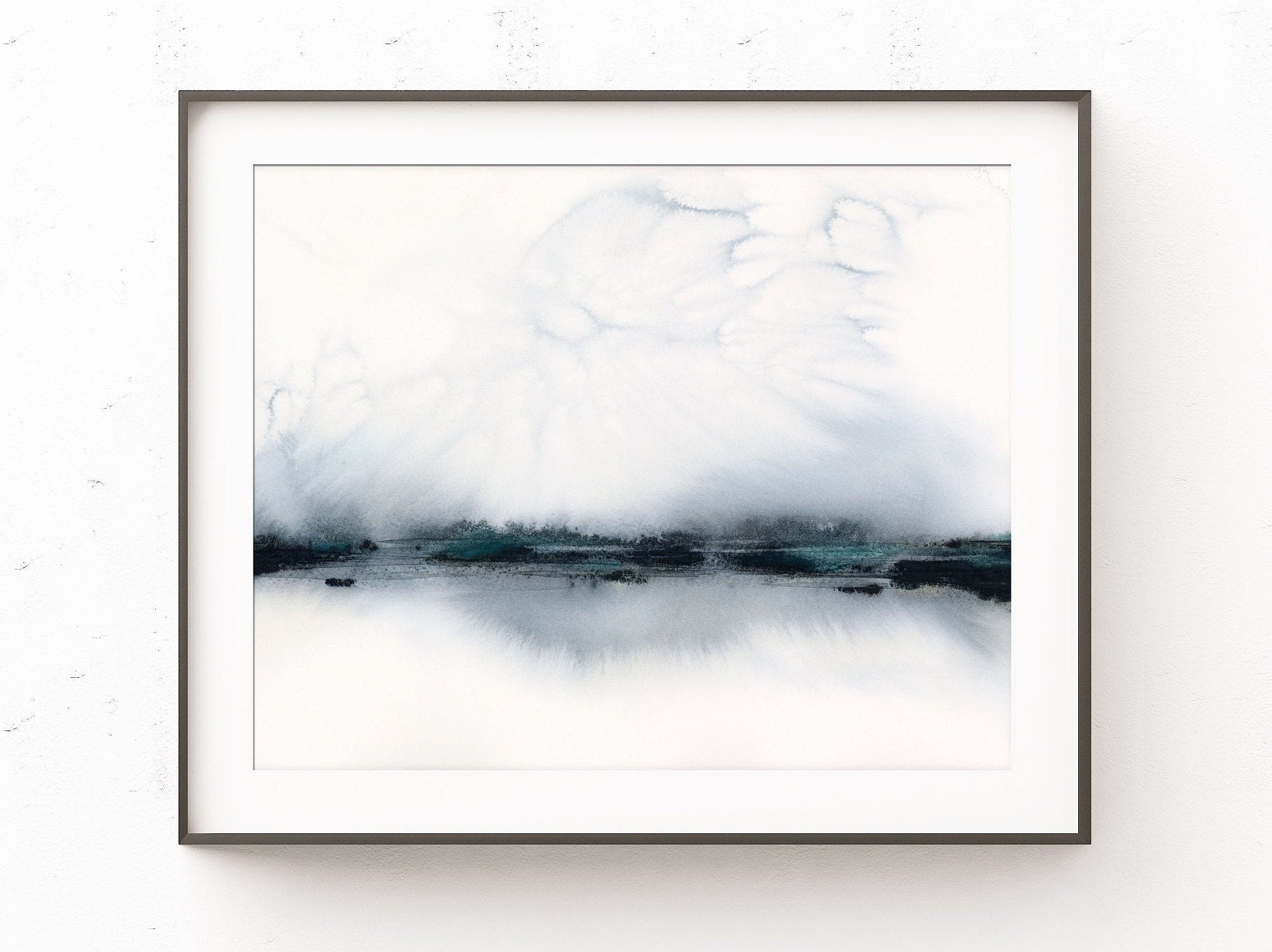 Fine Art Print of Watercolor Abstract Painting, Grey Blue Minimalist ...