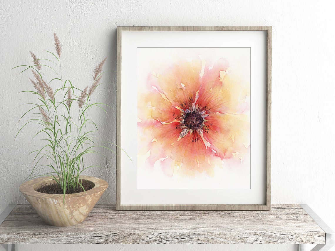 Red Flower Wall Art Abstract Print of Floral Watercolour | Etsy