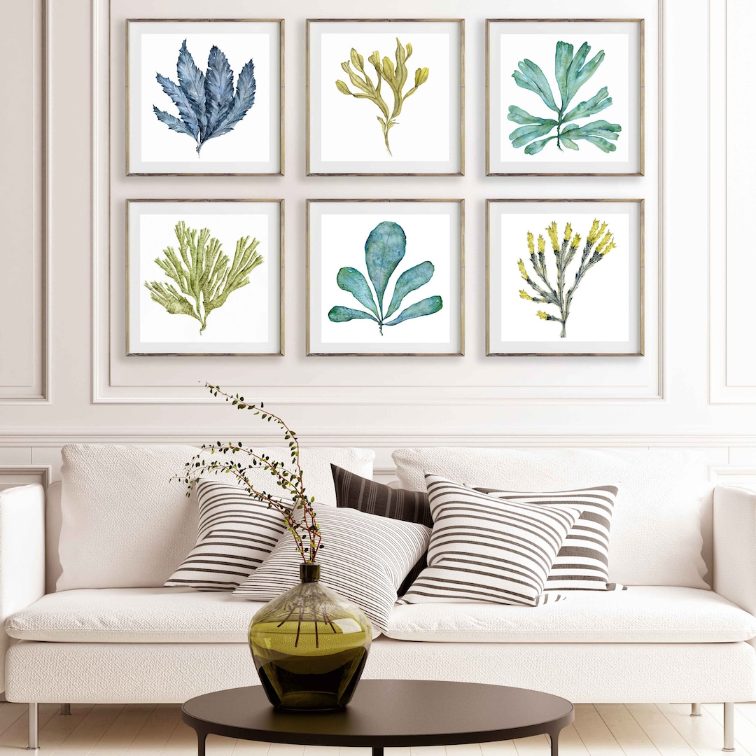 Botanical Print Set of 6 Prints of Watercolor Coral Sea Fan Art, Square ...