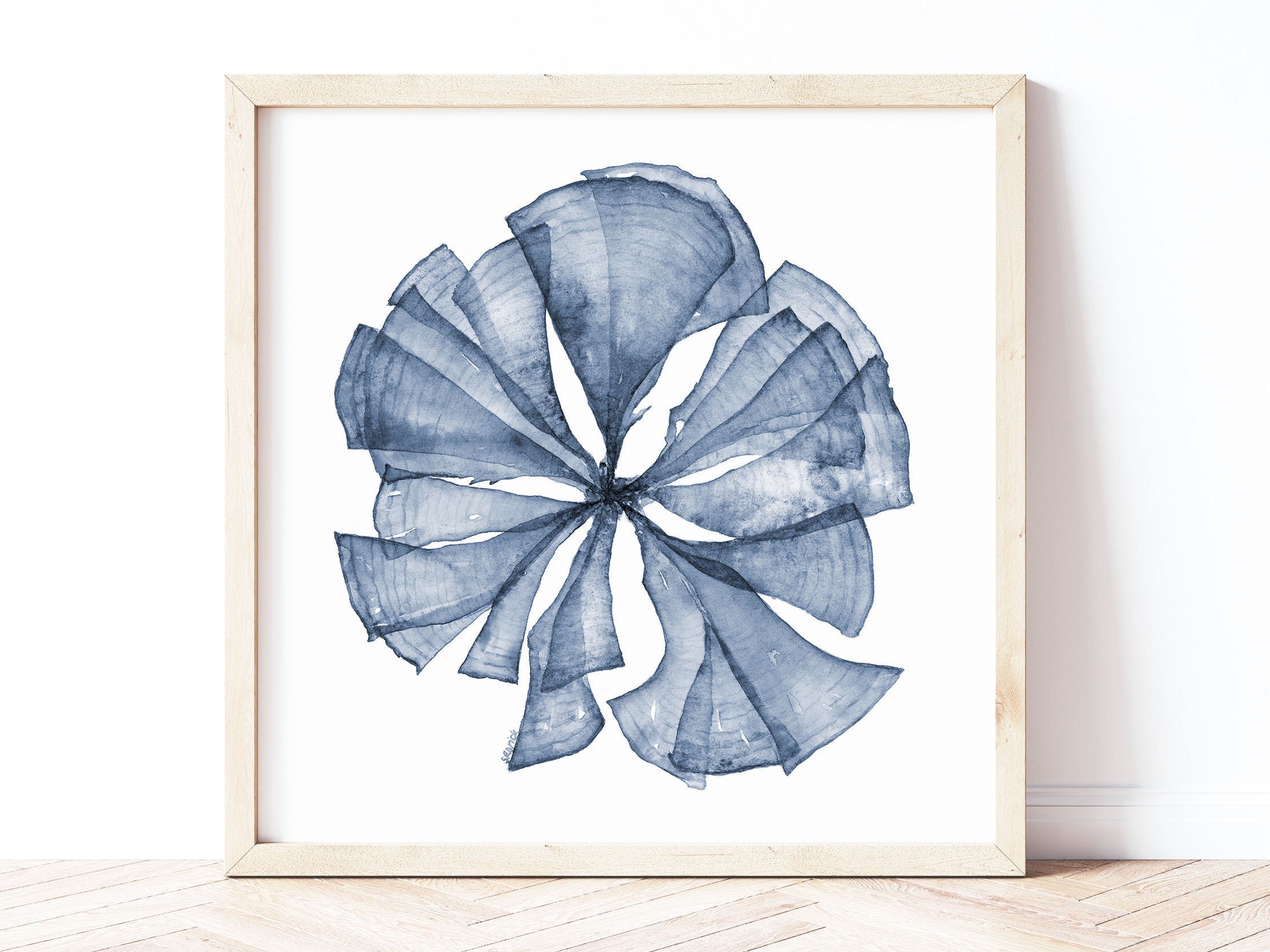 Sea Fan Print of Watercolor Painting Hampton Wall Art Navy - Etsy