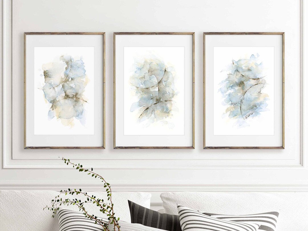 Set of 3 Prints of Abstract Painting Watercolours, Triptych Wall Art ...