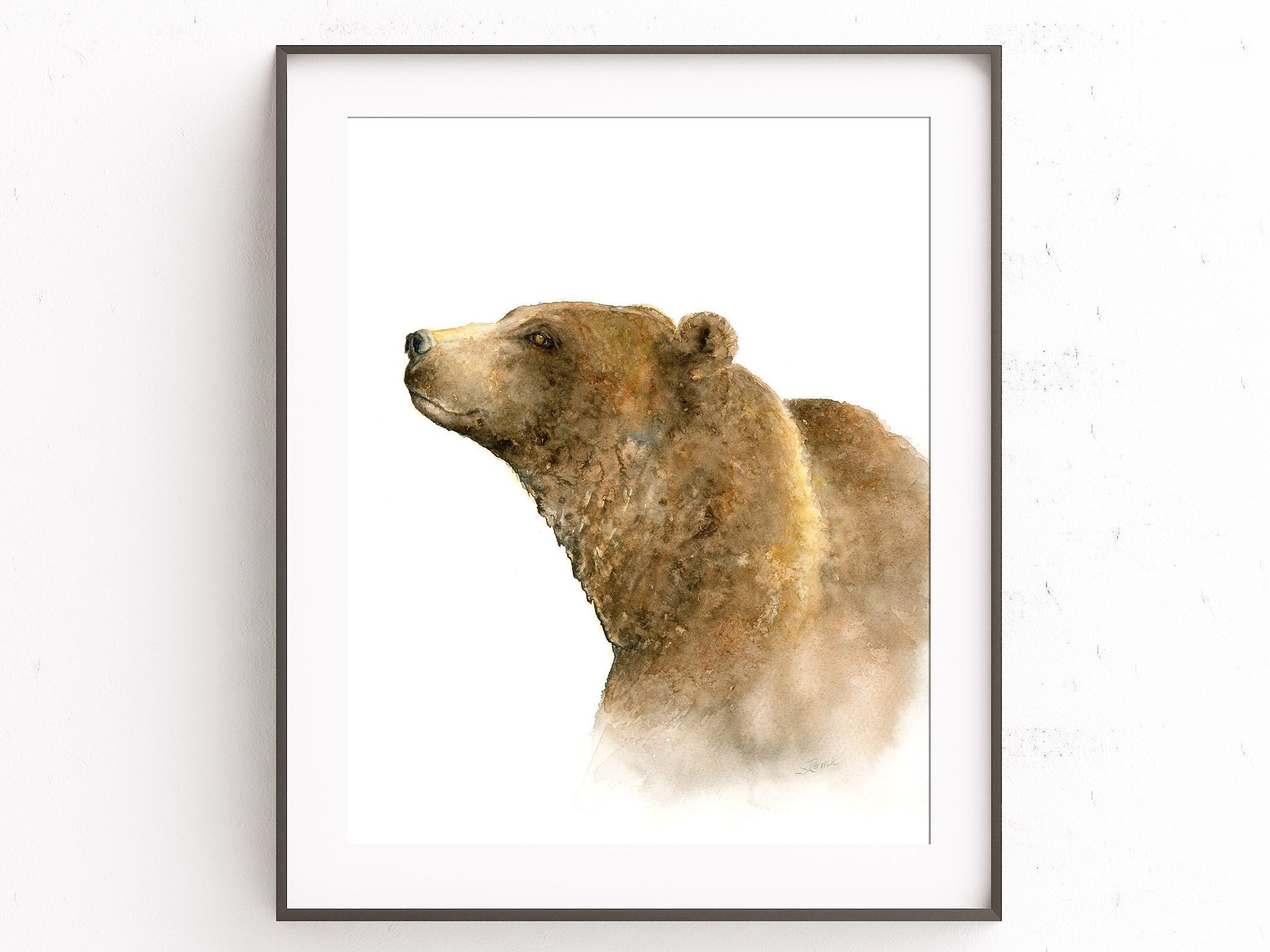 Brown Bear Watercolor Print, Wildlife Art Nature Lover Gift, Man Cave ...