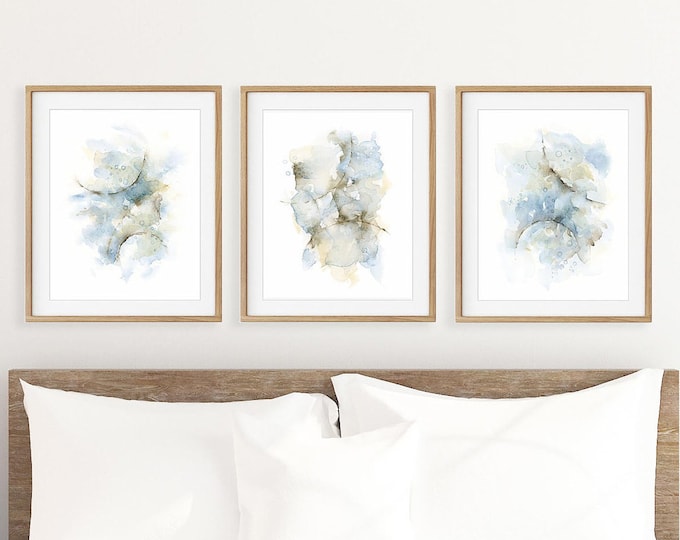 Artwork for Walls, Tryptic Abstract Painting Minimalist Art Print Set ...
