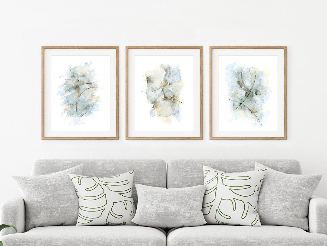 Triptych Wall Art, Abstract Art Print Set of 3 Watercolor Paintings ...