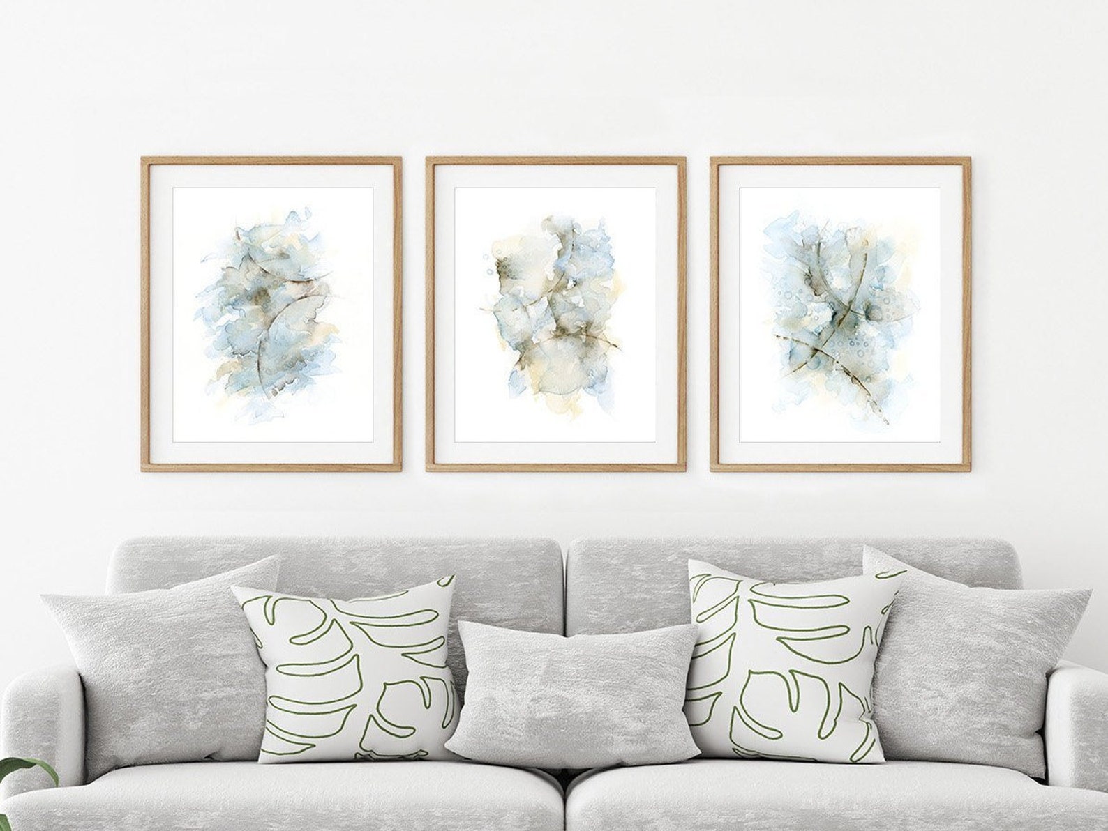 Triptych Wall Art, Abstract Art Print Set of 3 Watercolor Paintings ...