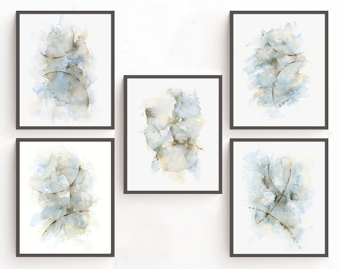 5 Piece Wall Art Abstract Print Set of 5 Watercolor Paintings, Neutral ...