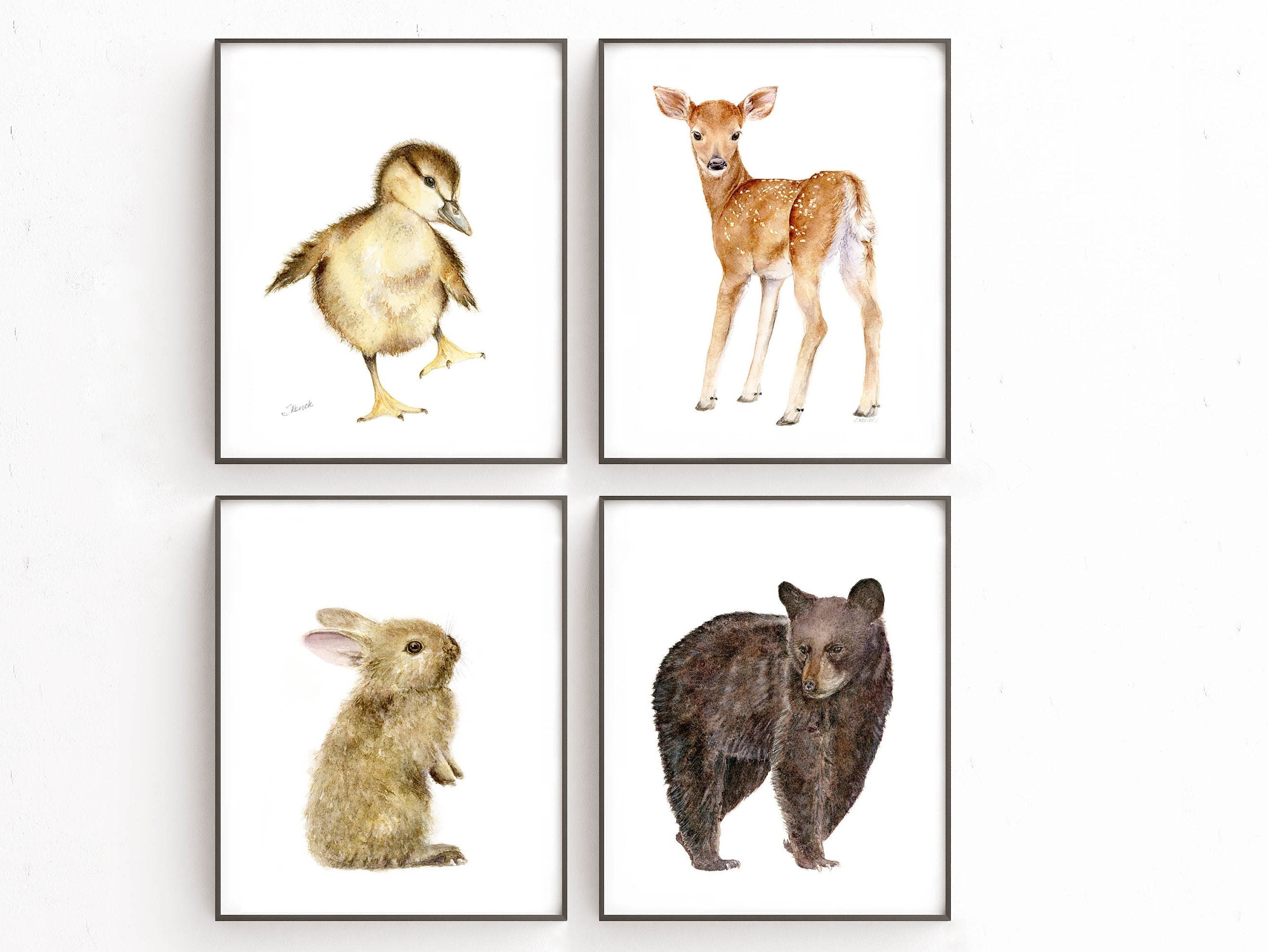 Woodland Nursery Wall Art Print Set of 4 Prints of Bear Deer - Etsy