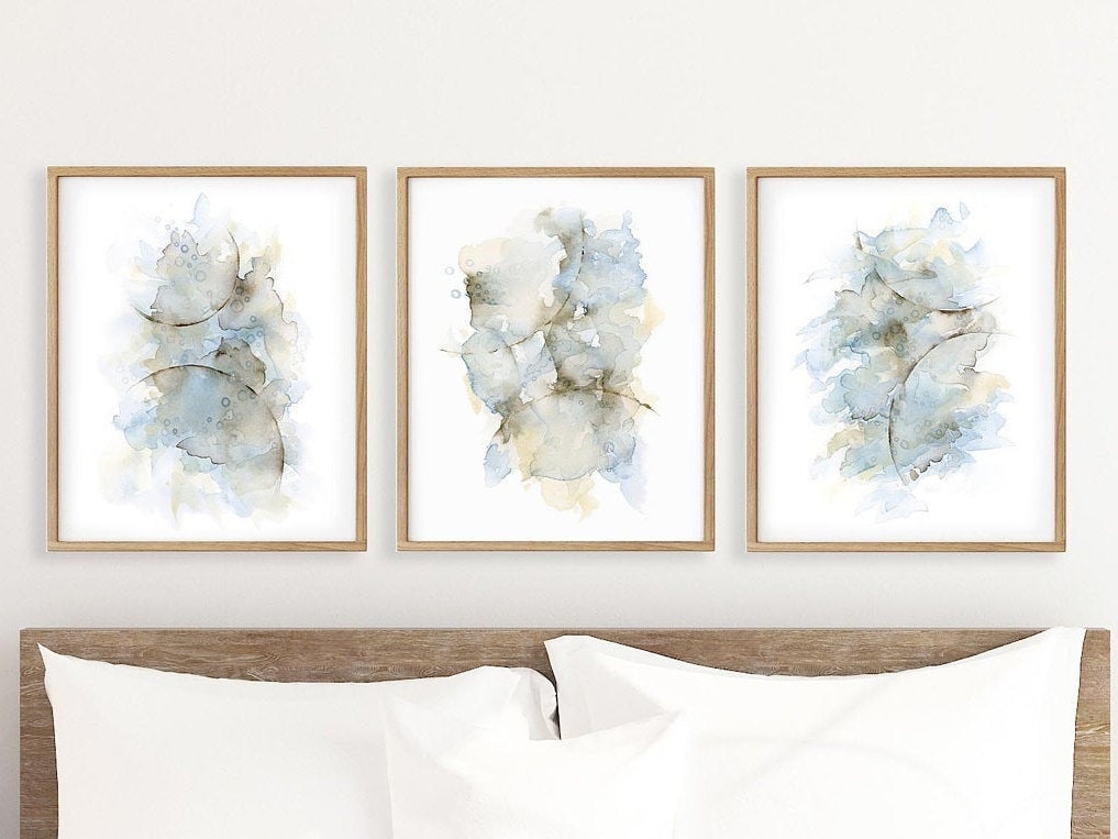 Set of 3 Prints, LARGE, Bedroom Wall Decor Over the Bed, Abstract ...