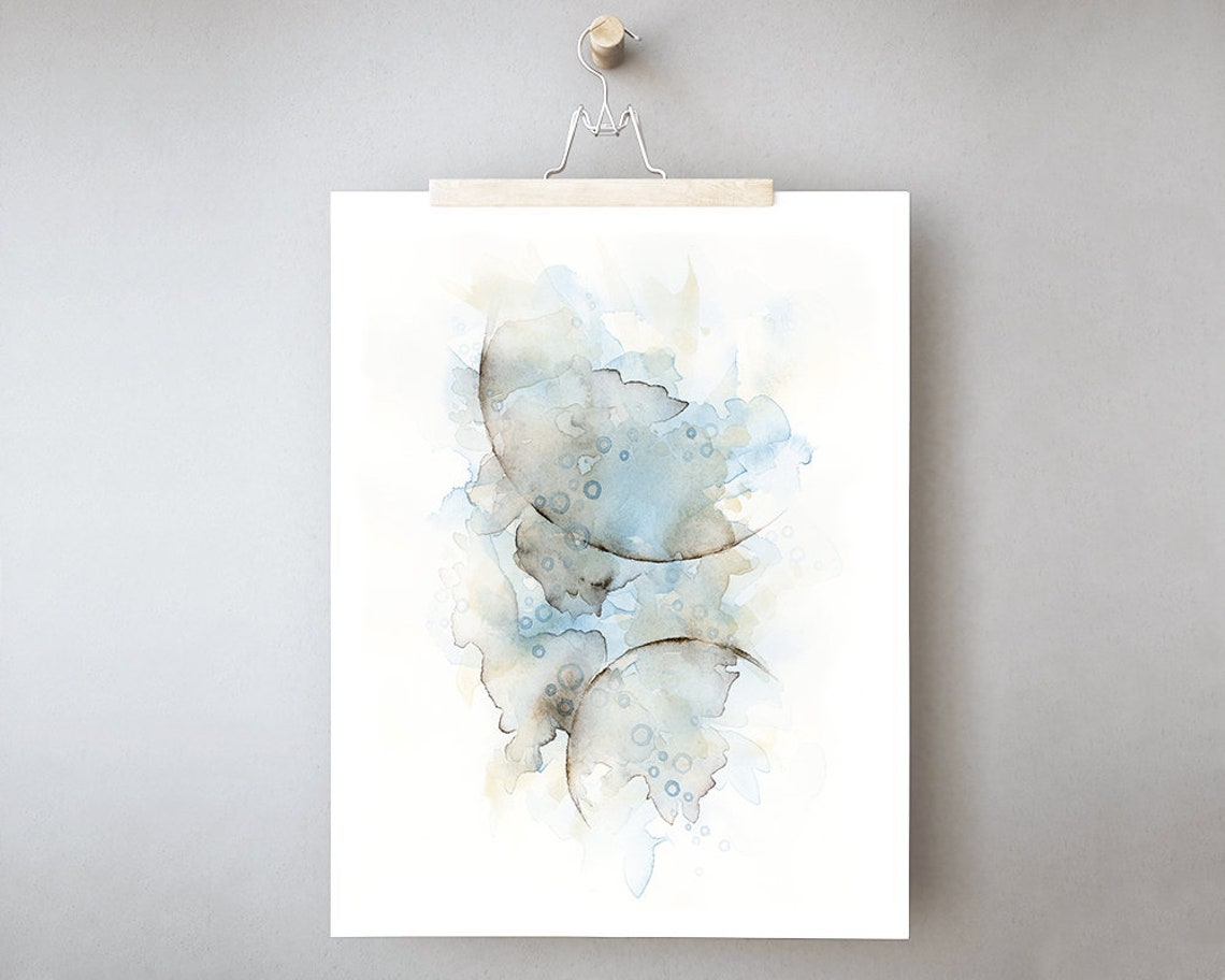 Abstract Print Set of 4 Watercolor Paintings, Minimalist Artwork, Grey ...