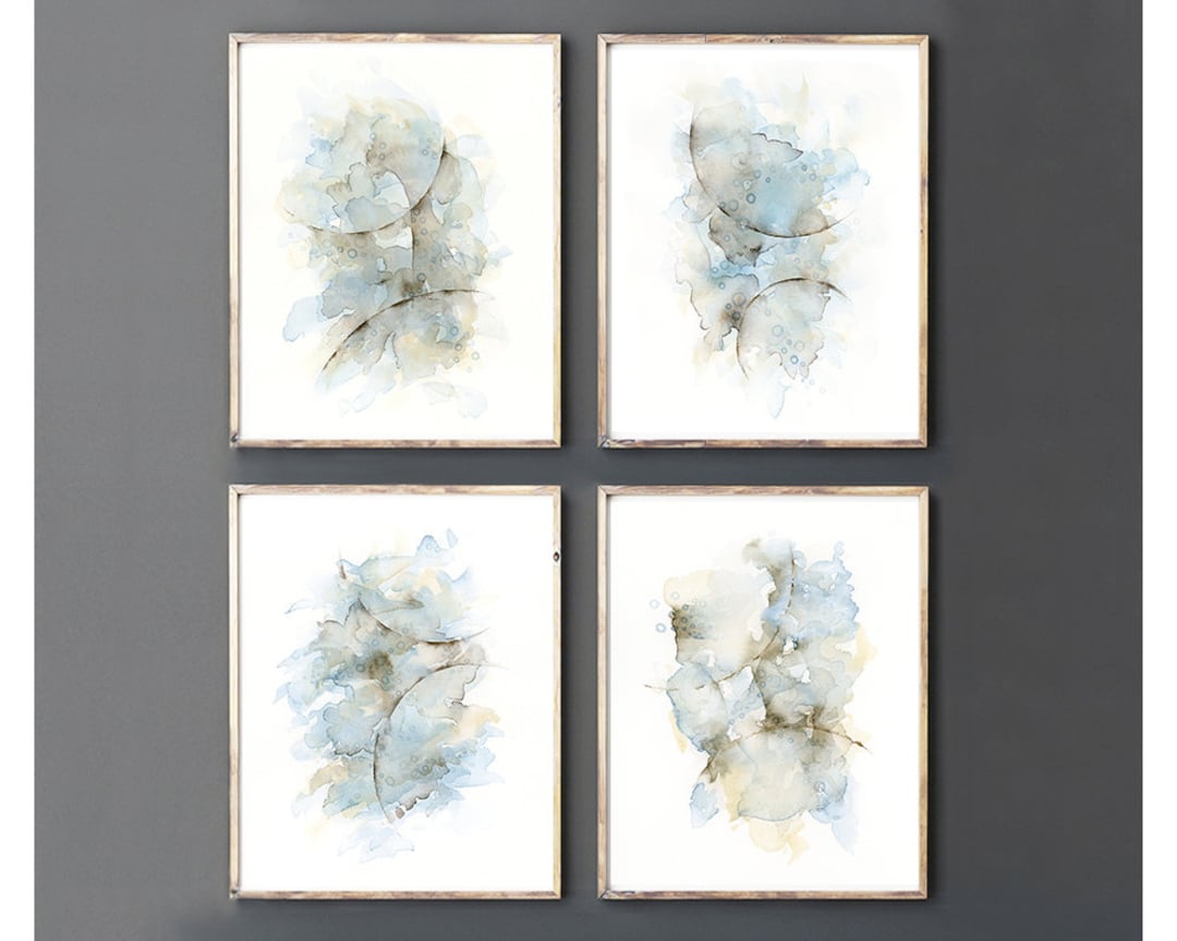 Abstract Art Print Set of 4 Watercolor Paintings, Matching Pictures ...