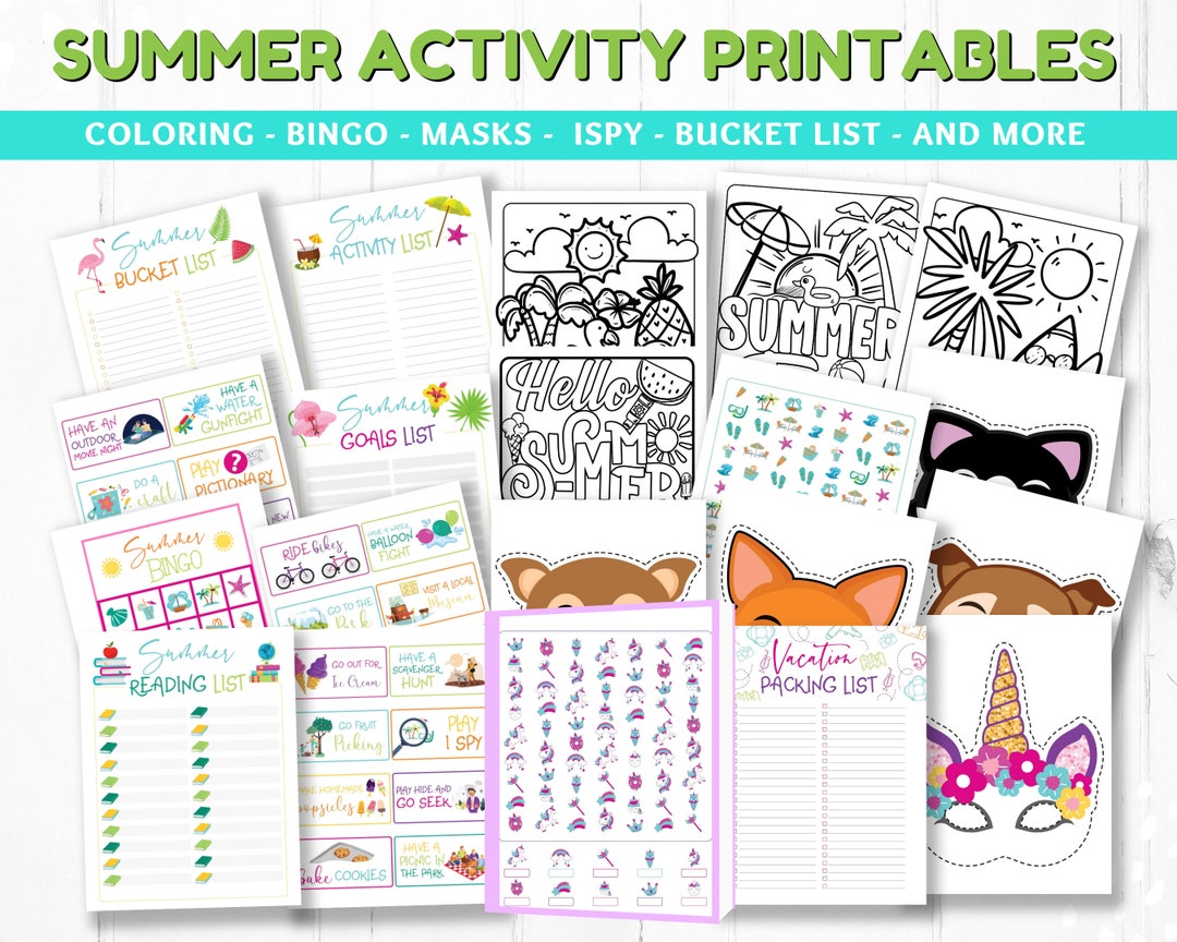 Summer Activity Printables for Kids, Printable Bingo, Coloring Pages ...