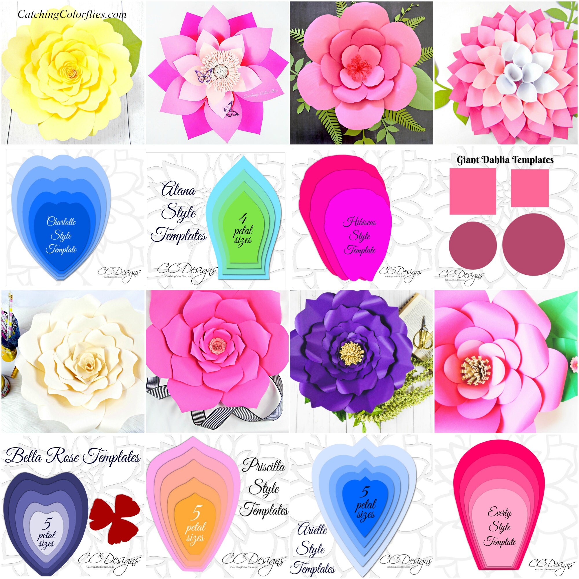 Easy Giant Paper Flowers Templates Tutorials DIY Flower Etsy