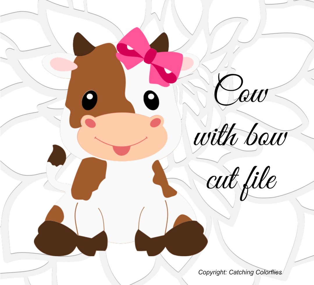 Cute Cow SVG With Pink Bow, Barn Yard Farm Animal SVG Cut Files, Use ...