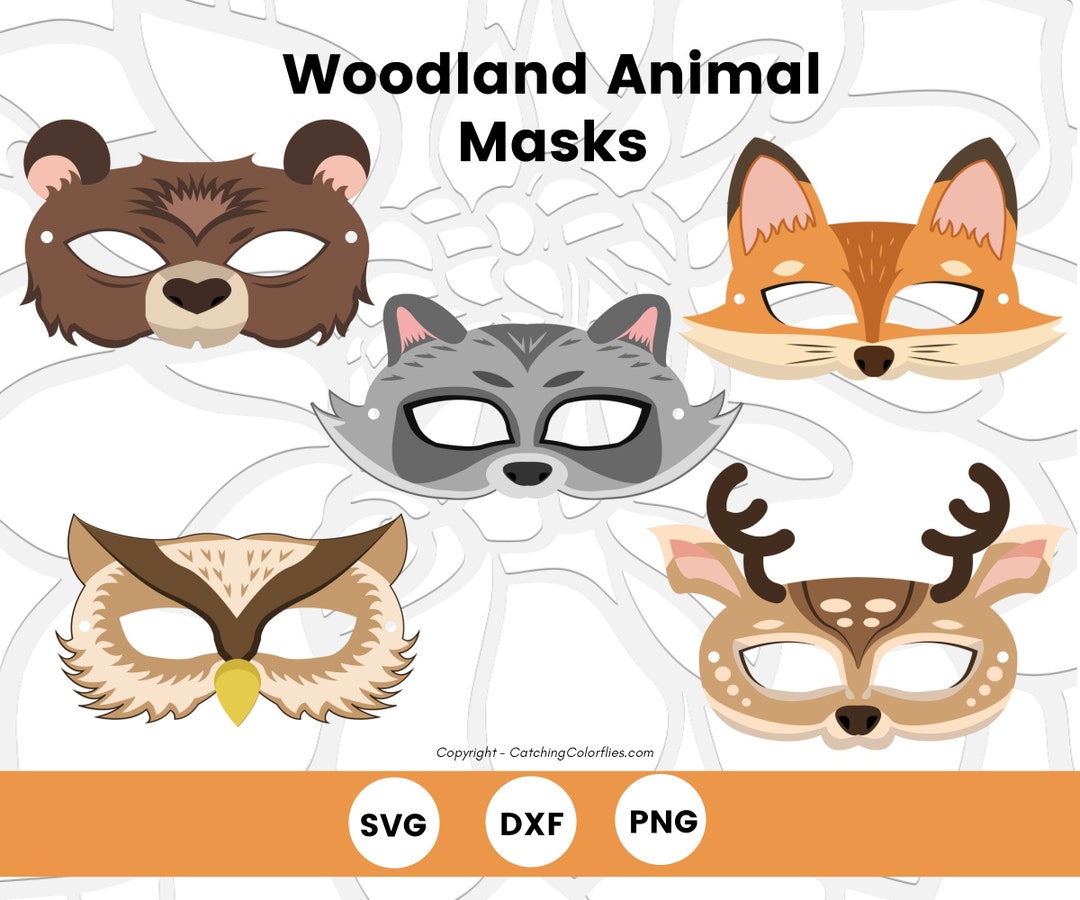 Woodland Animal Masks for Birthday Party, Fox Bear Raccoon Deer and Owl ...