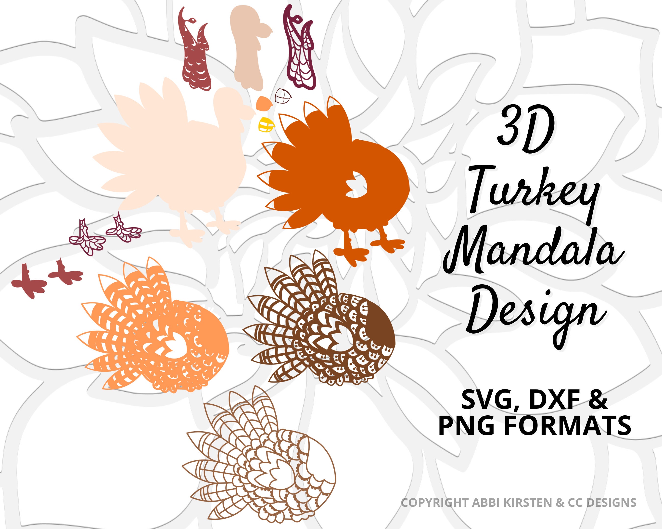 3D Thanksgiving Turkey Mandala SVG, Turkey Shirt, Turkey PNG, Turkey ...