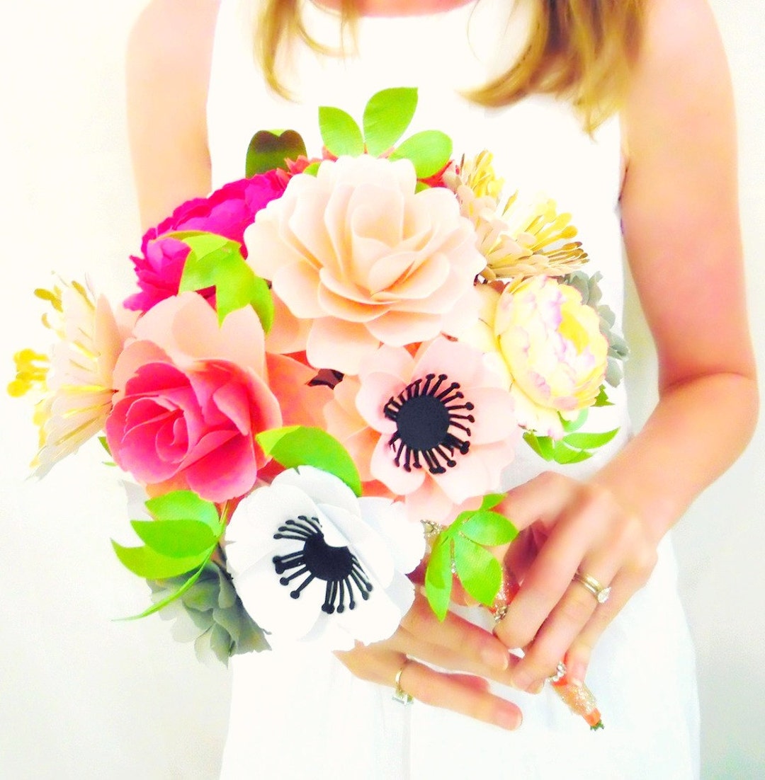 Paper Flower Bouquet, Alternative Paper Bridal Bouquet, Custom Bridal ...