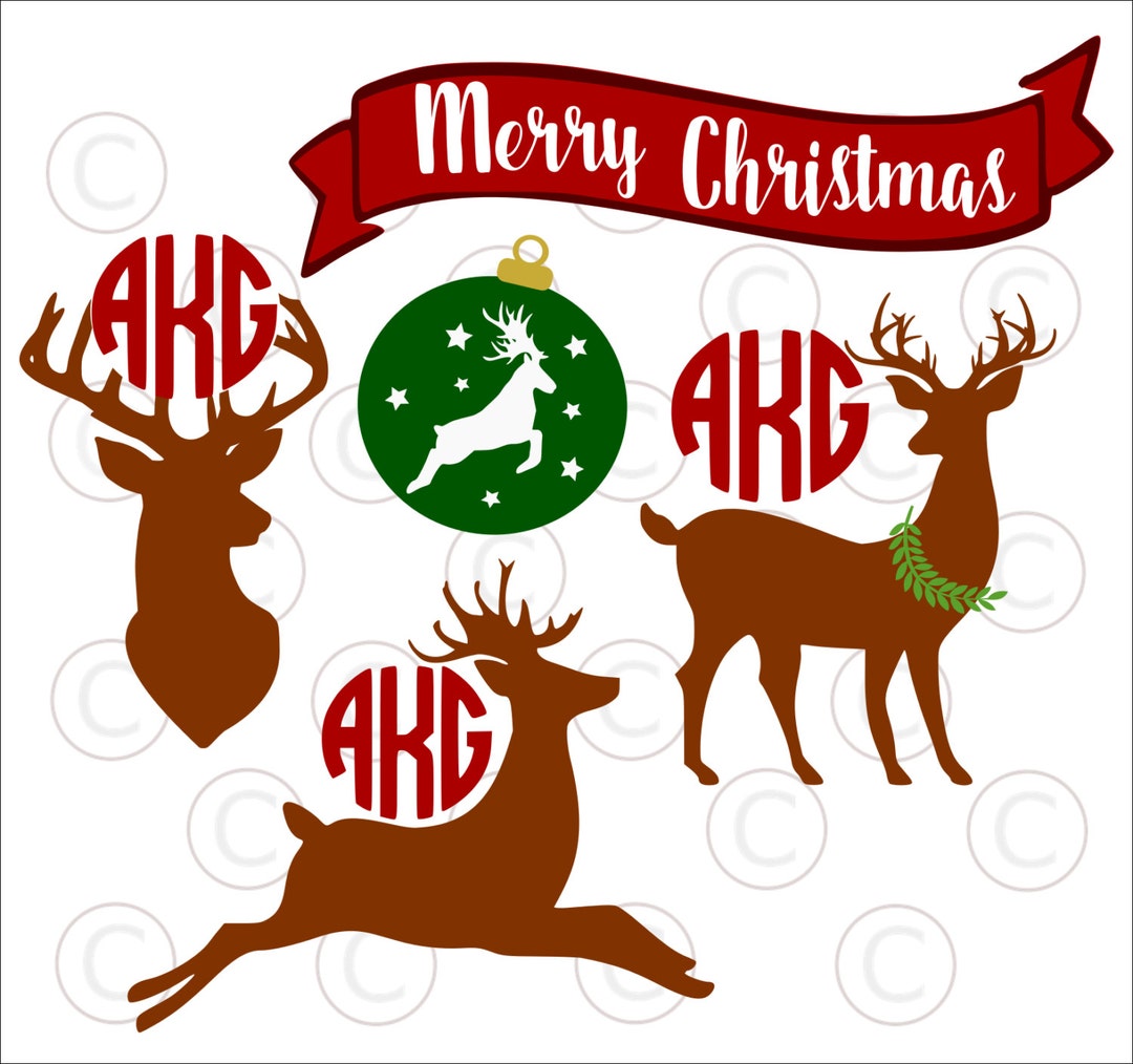 Deer Head Monogram, Deer Silhouette Cut Files, Deer Circle Monogram ...