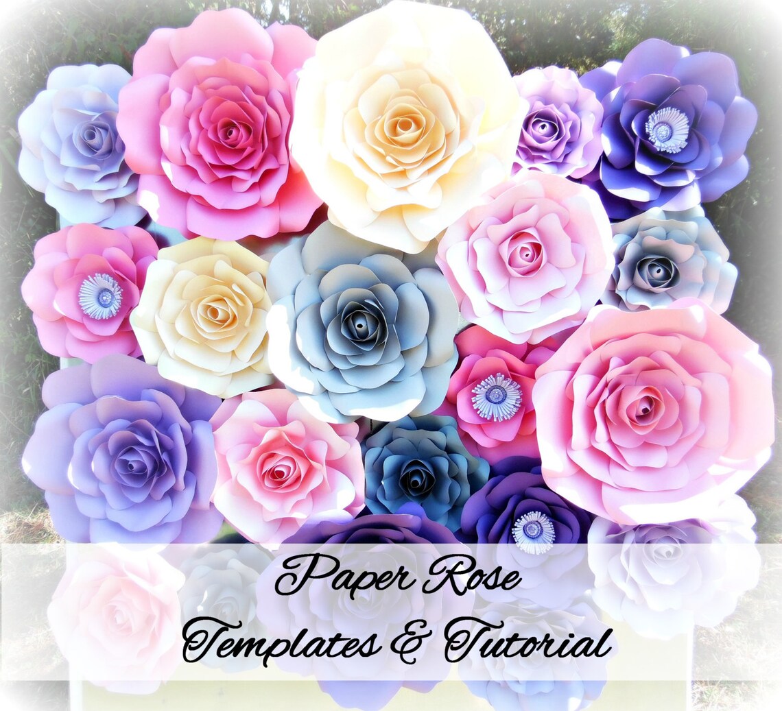 DIY Giant Paper Rose Pattern Templates and Tutorials, Garden Birthday ...
