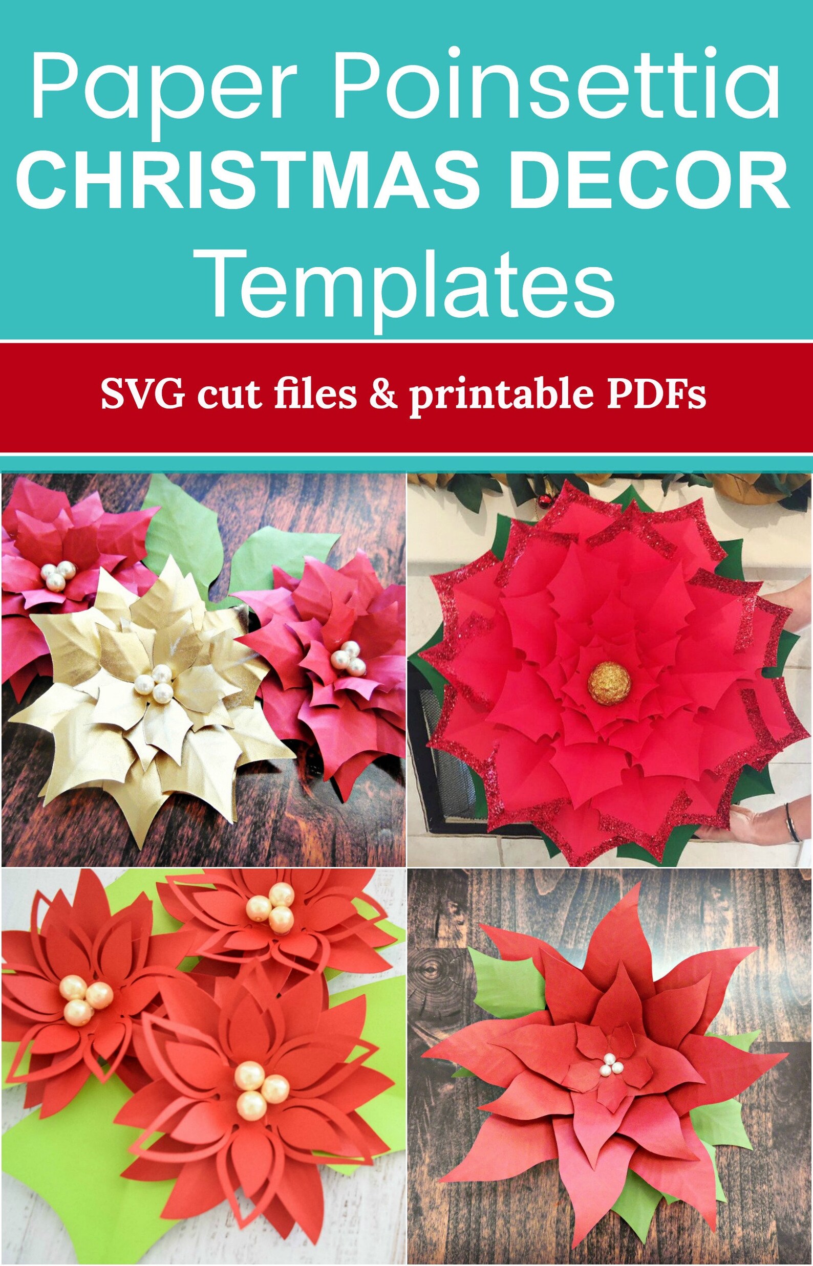 Small and Large Christmas Paper Flower Poinsettia Templates, Paper ...