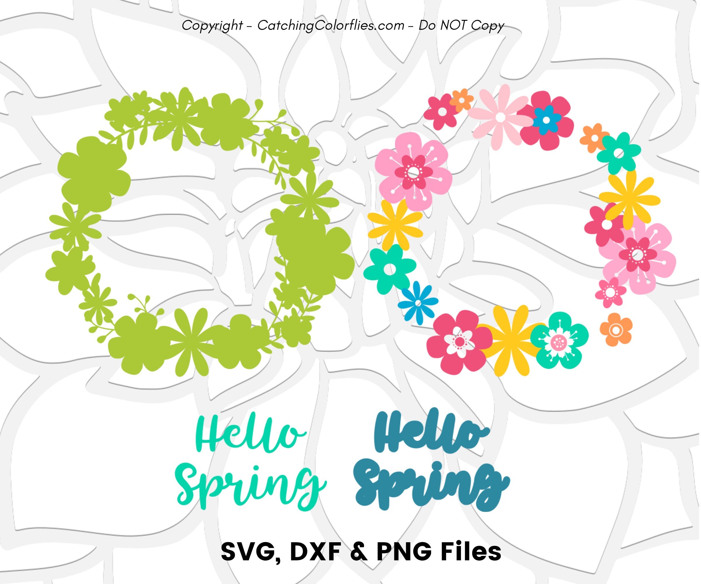 Hello Spring SVG Cut File Spring Floral Wreath SVG Circle | Etsy