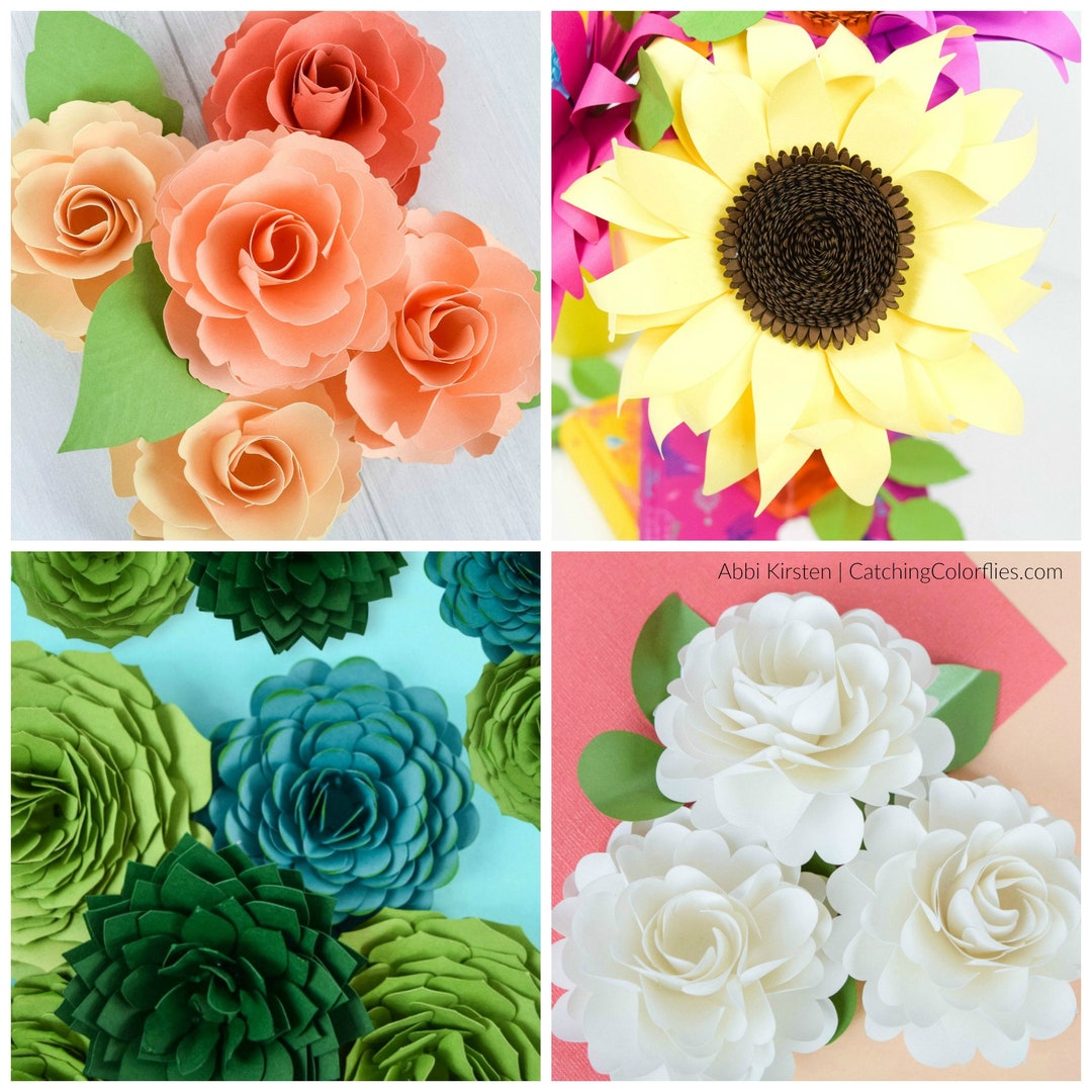 Set of 4 Small Paper Flower Templates in Printable PDF and SVG Cut File ...