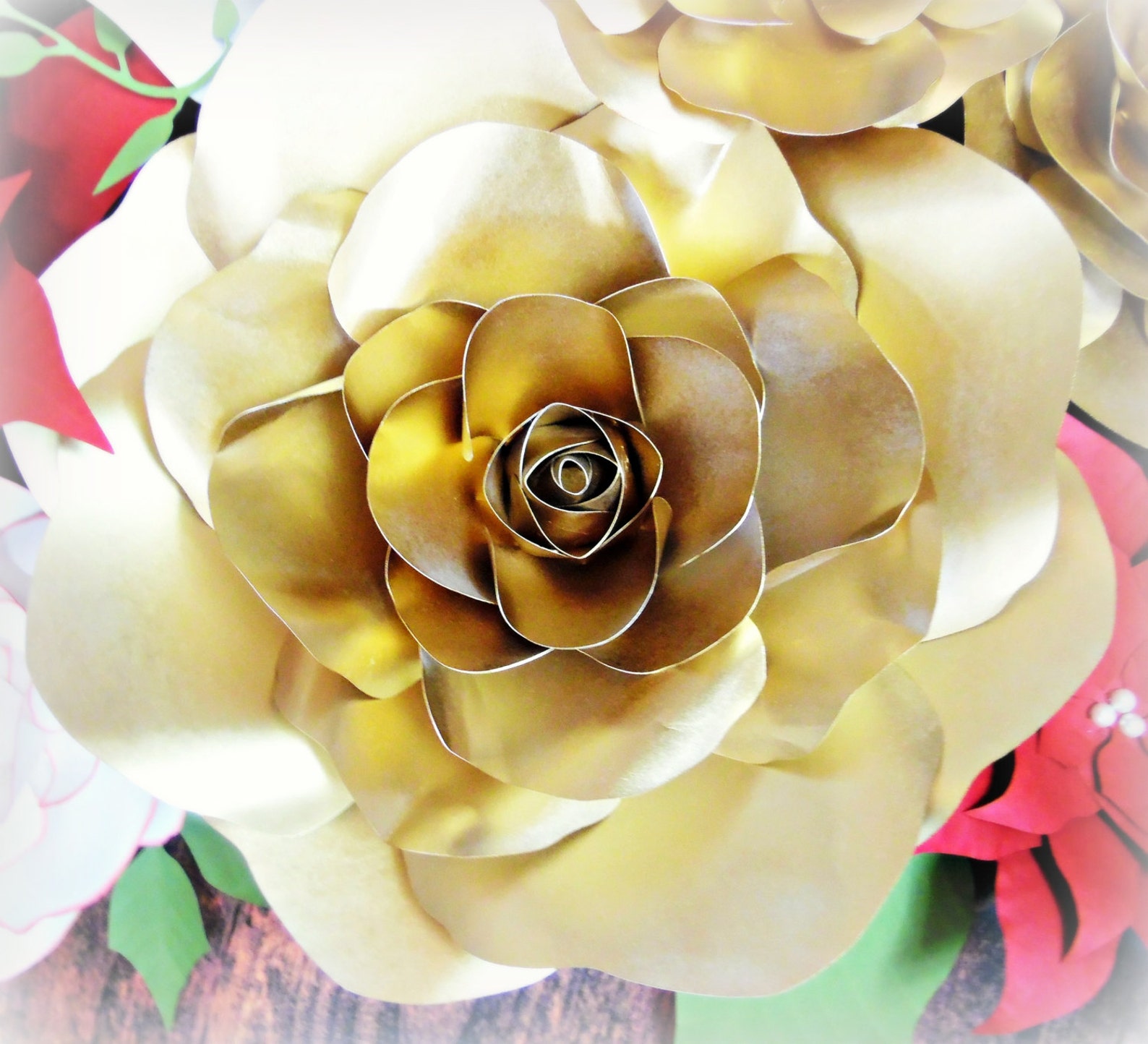 Gold Paper Rose Template & Tutorials Giant Paper Flower - Etsy