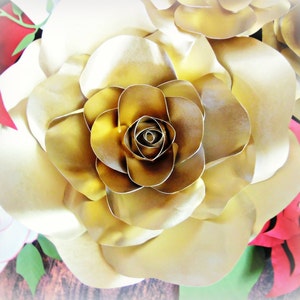 Gold Paper Rose Template & Tutorials, Giant Paper Flower Patterns and ...