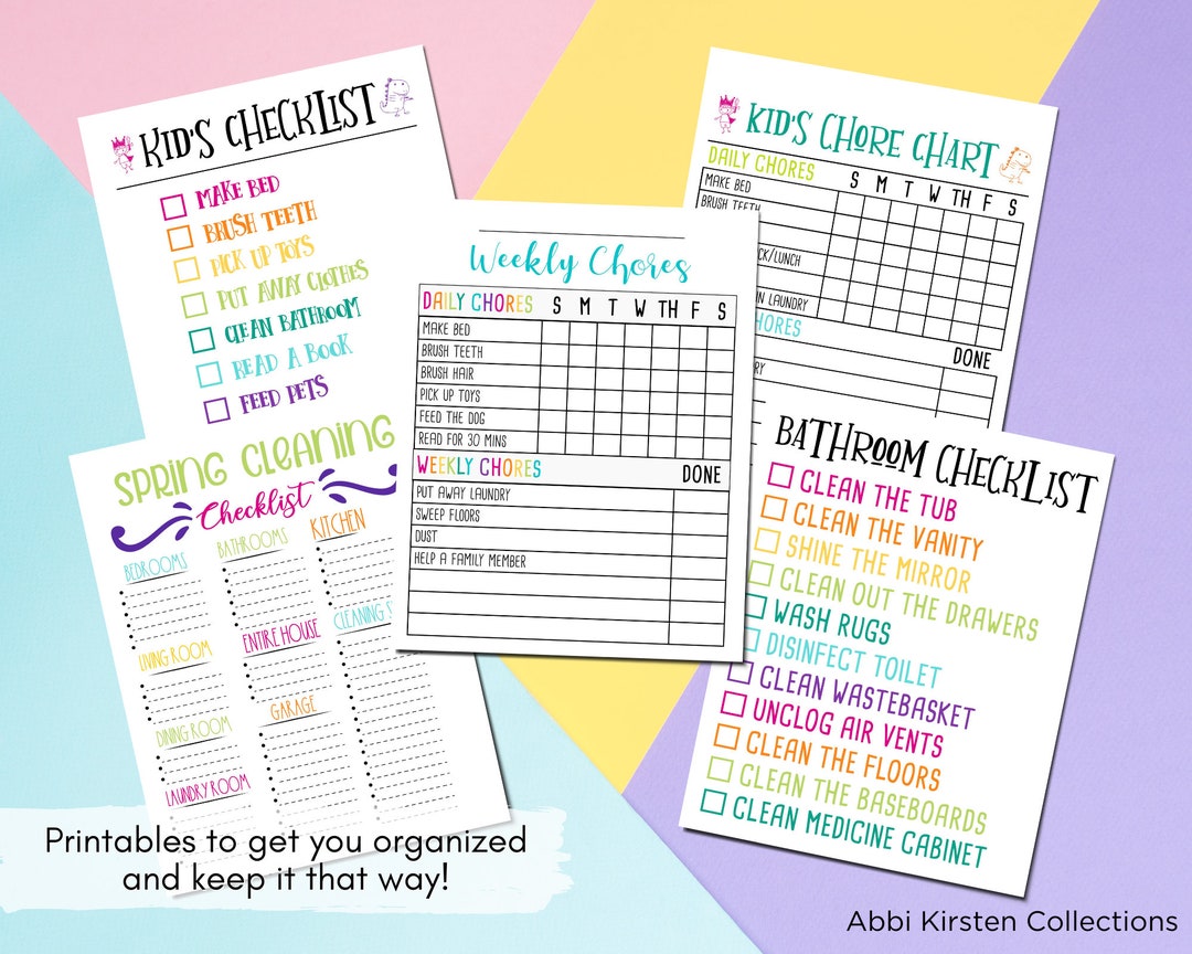 Kids Printable Chore Chart, Chore List for Kids, Instant Download Kid's ...
