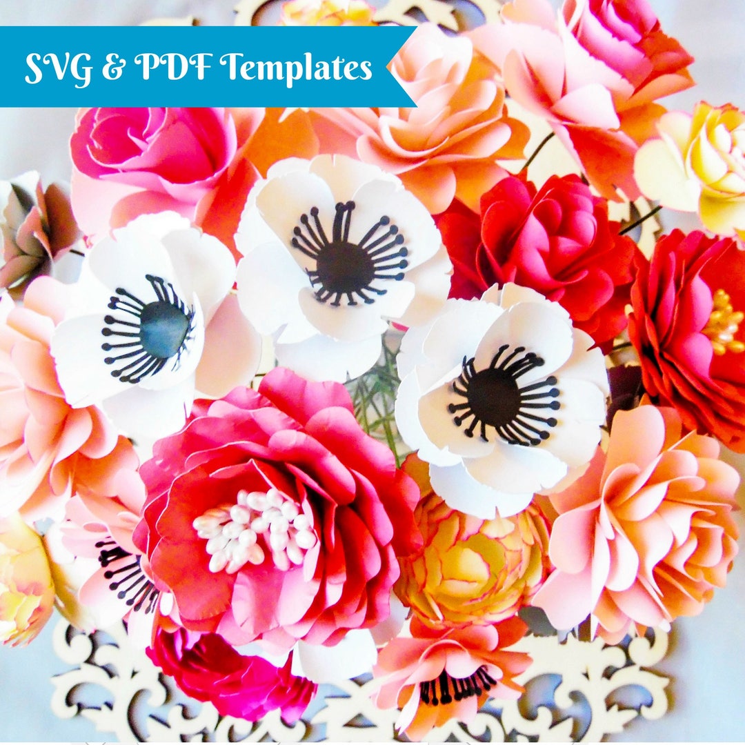 SVG Paper Flower Cutting Files, DIY Paper Flower Templates, Flower ...