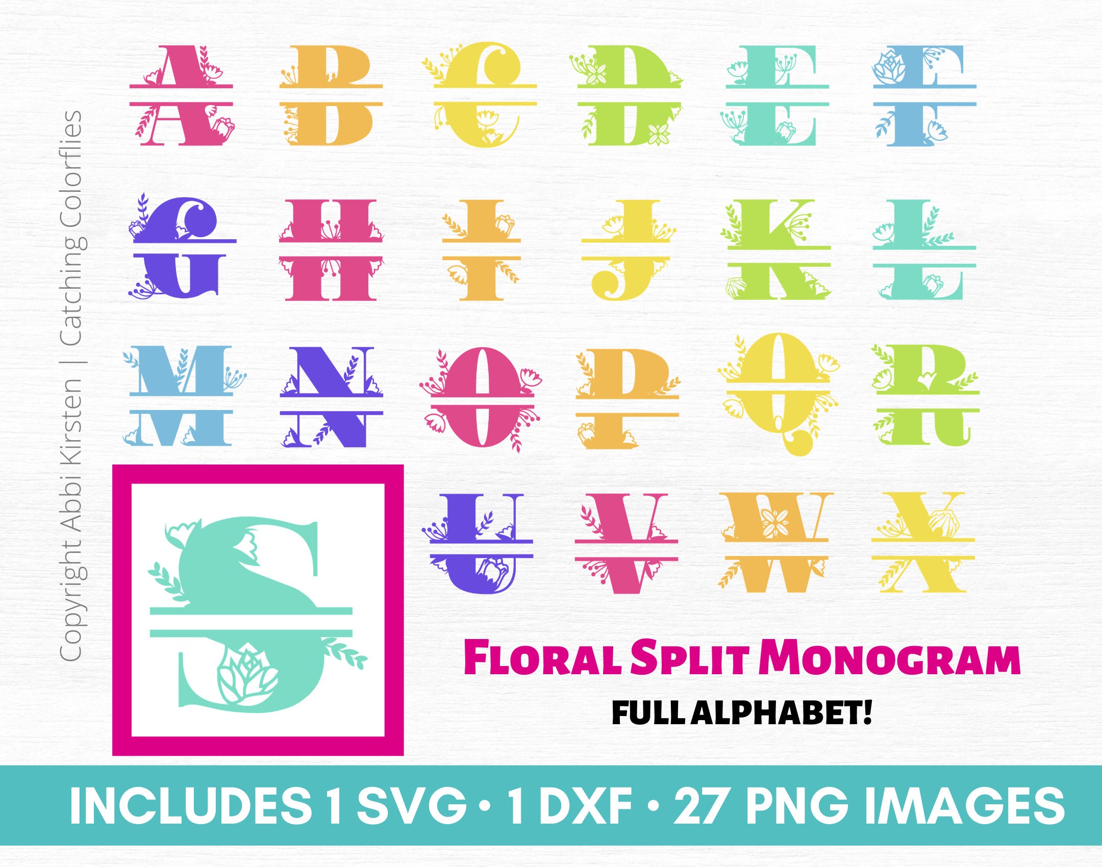 Split Floral Monogram SVG Cut Files Split Letter SVG Split - Etsy