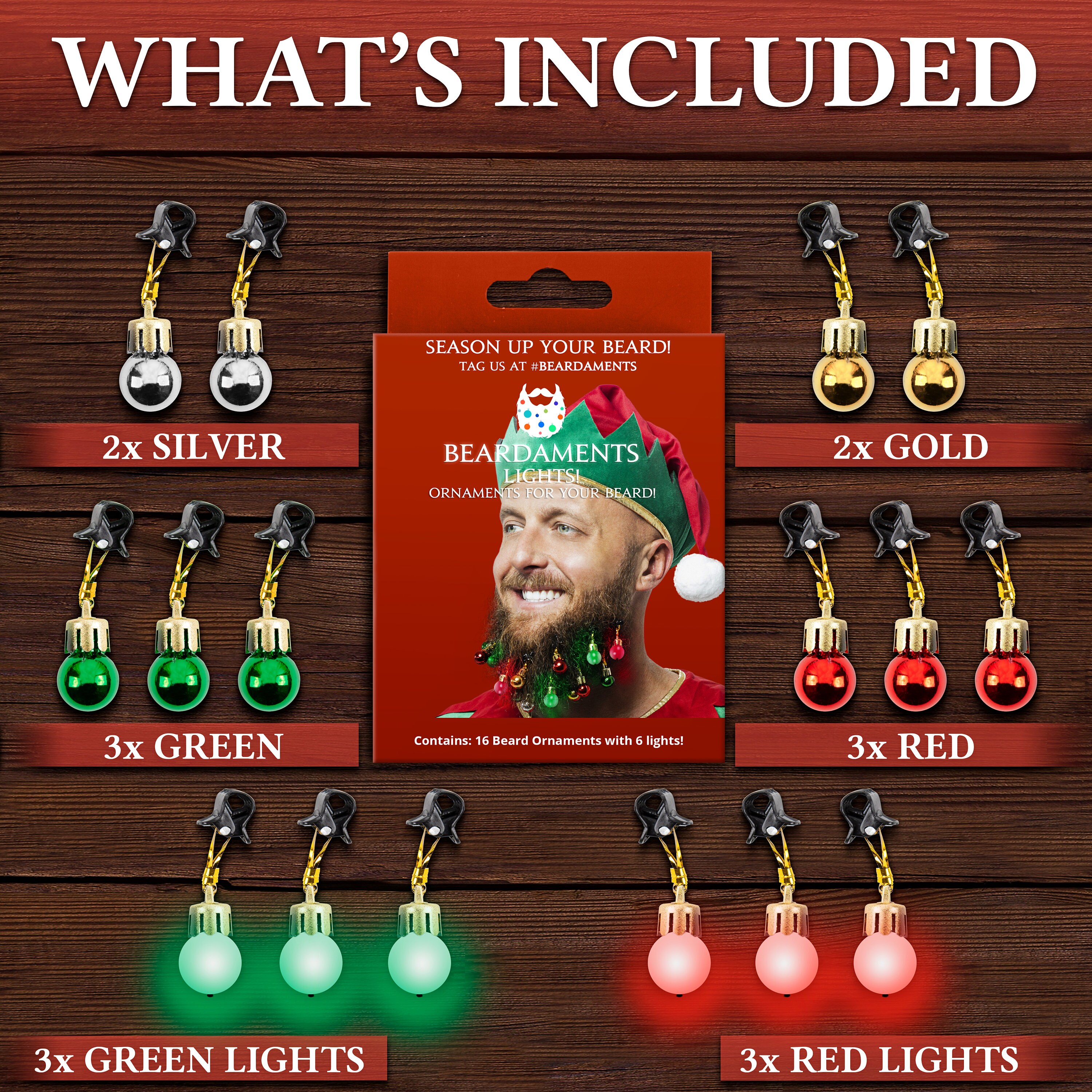 Beardaments - Light up Beard Ornaments - 16 Pc With Mini Clips - Etsy