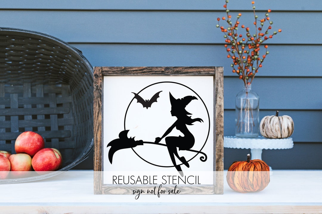 Witch Flying Across the Moon STENCIL a Reusable DIY Craft Stencil for Your Home, Halloween ...